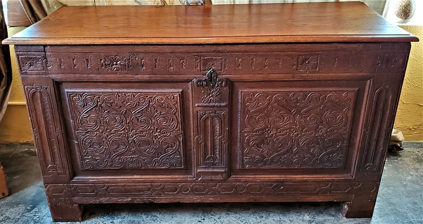 17th Century English Carved Oak Dowry Chest – Rockwell Antiques Dallas